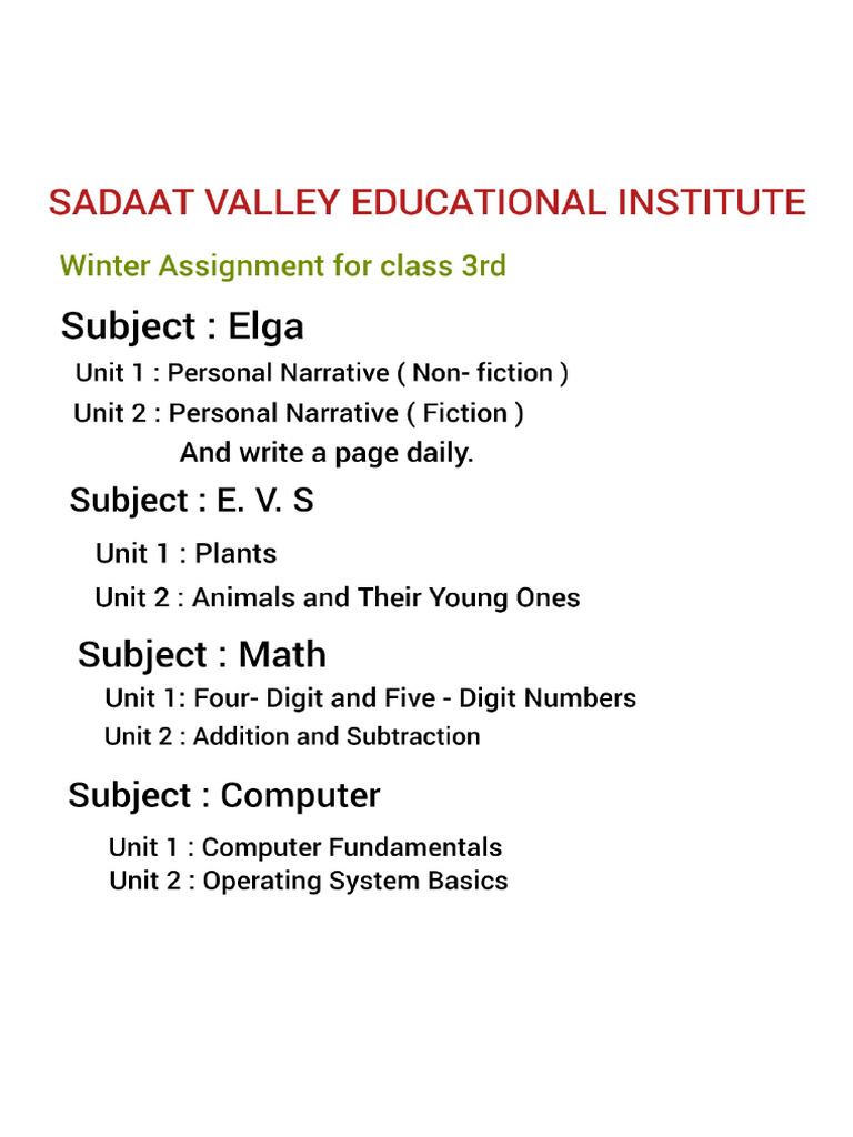 Winter Assigniment For Class 3rd | PDF