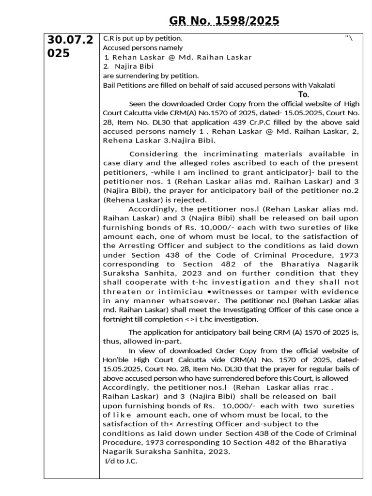 Anticipatory Bail Order for Laskar Case | PDF | Bail | Criminal Procedure