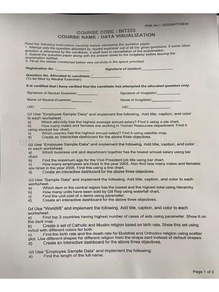 Question Paper1 - InT233 Data Visualization | PDF
