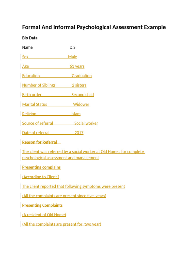 Formal and Informal Psychological Assessment Example | PDF | Behaviour ...