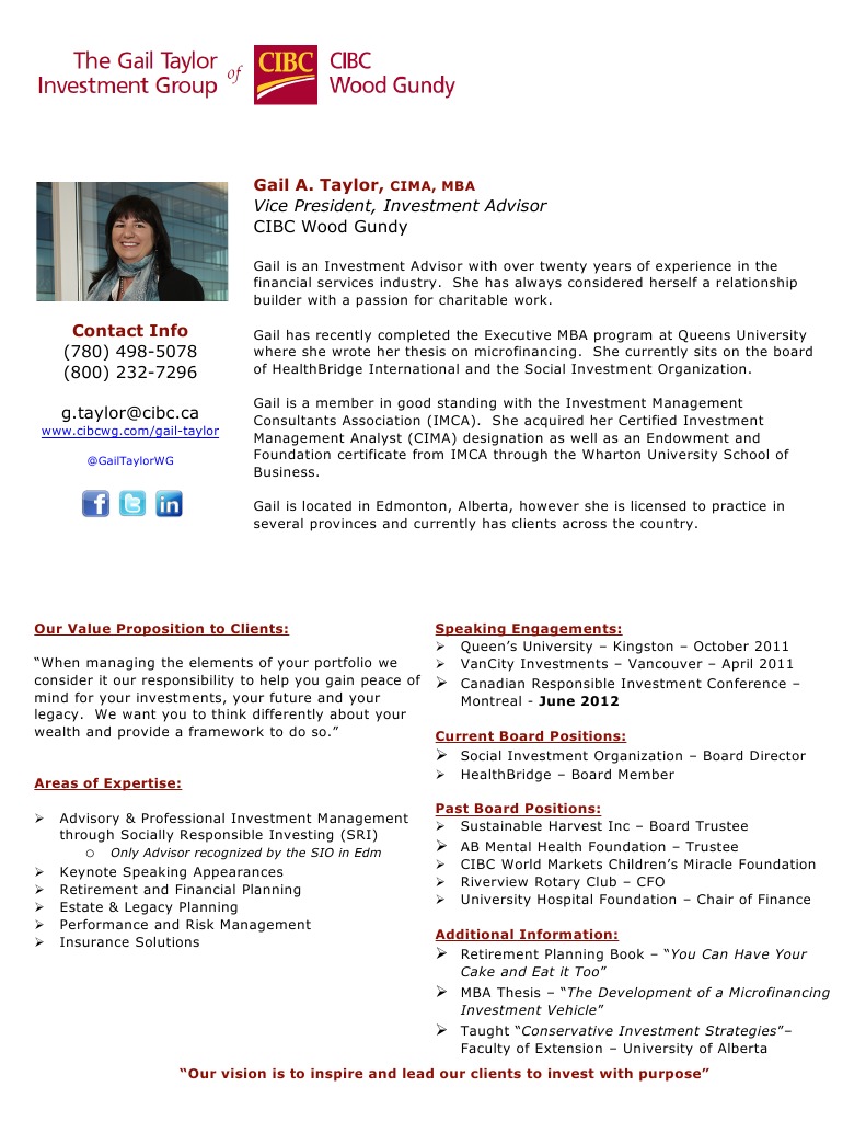 Gail Taylor One Pager Bio | PDF | Investment Management | Investing