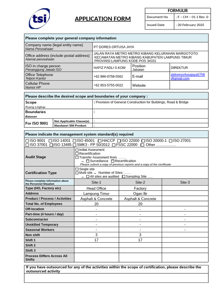F-cm-01.1 Application Form. Rev.0 Ed 5 - Qhse Pt Dores Ortusa Jaya ...