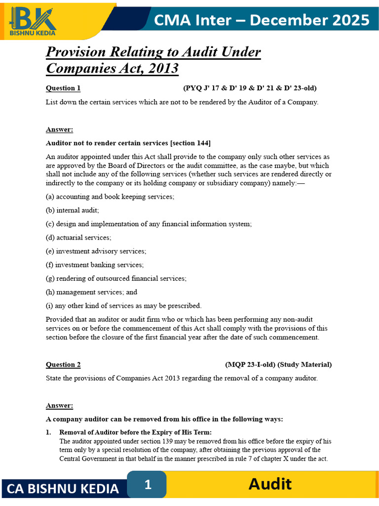 Audit Provisions Under Companies Act 2013 | PDF | Auditor's Report | Audit