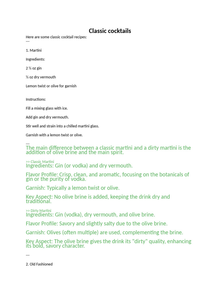 Classic Cocktails | PDF