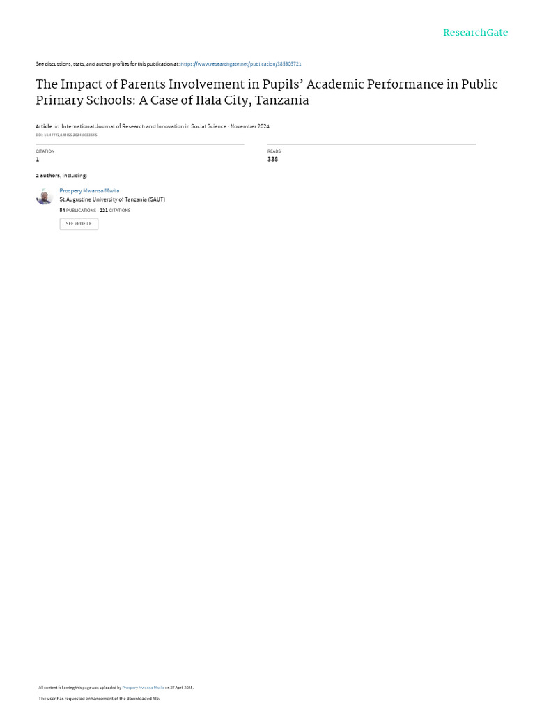 The Impact of Parents Involvement in Pupils' Academic Performance in ...
