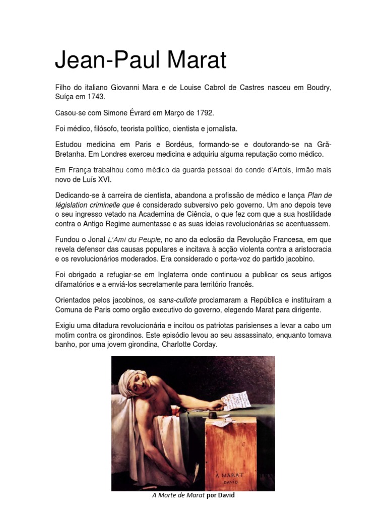 Biografia de Jean-Paul Marat | PDF | Revoluções do Atlântico ...