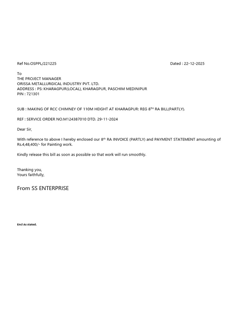 Rashmi Letter For 8th Ra Bill Partly | PDF