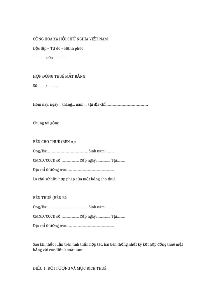 Hop Dong Thue Mat Bang | PDF