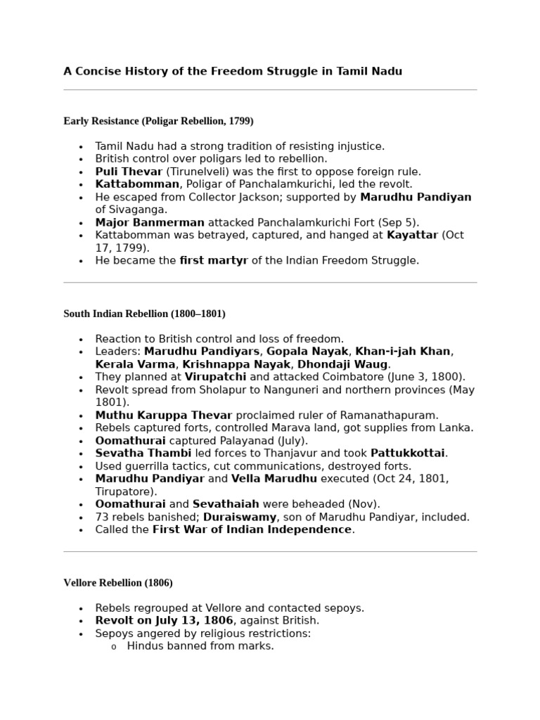 Tamil Nadu's Freedom Struggle History | PDF | Indian Independence ...