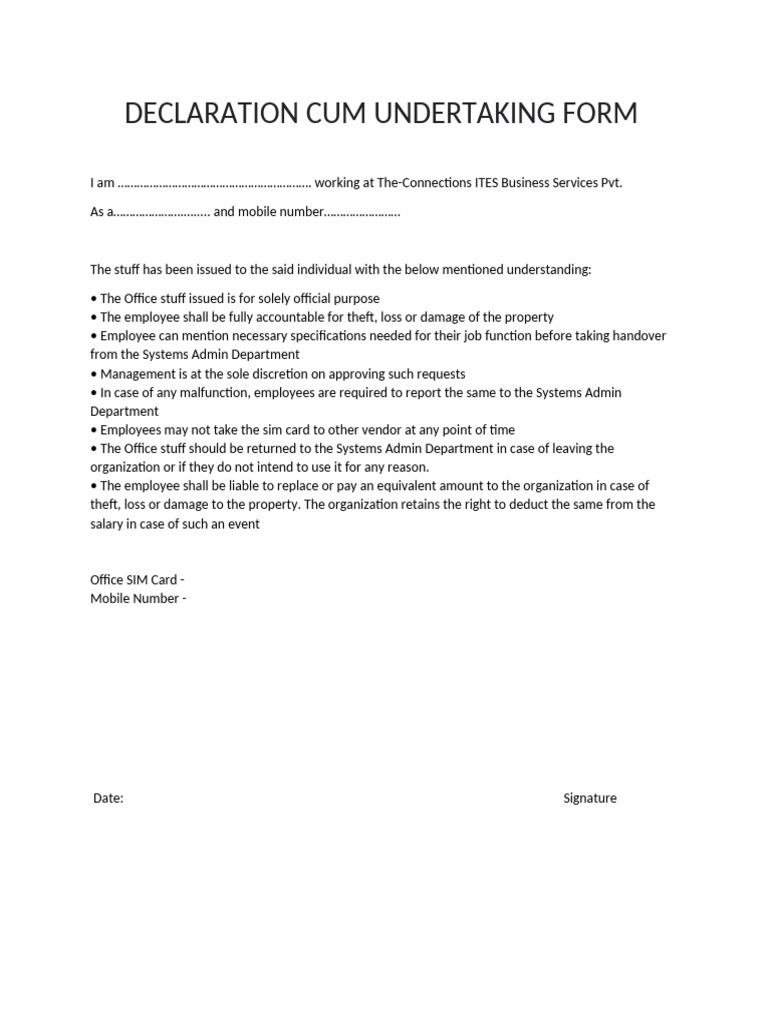 Employee Declaration for Office Equipment | PDF