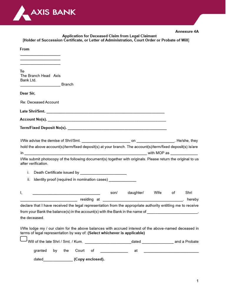 Form For Deceased Claim Settlement Basis Legal Representation | PDF ...