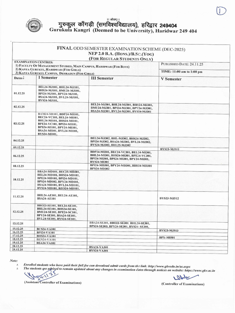 FINAL Scheme Odd Semester Exam December-2025 | PDF