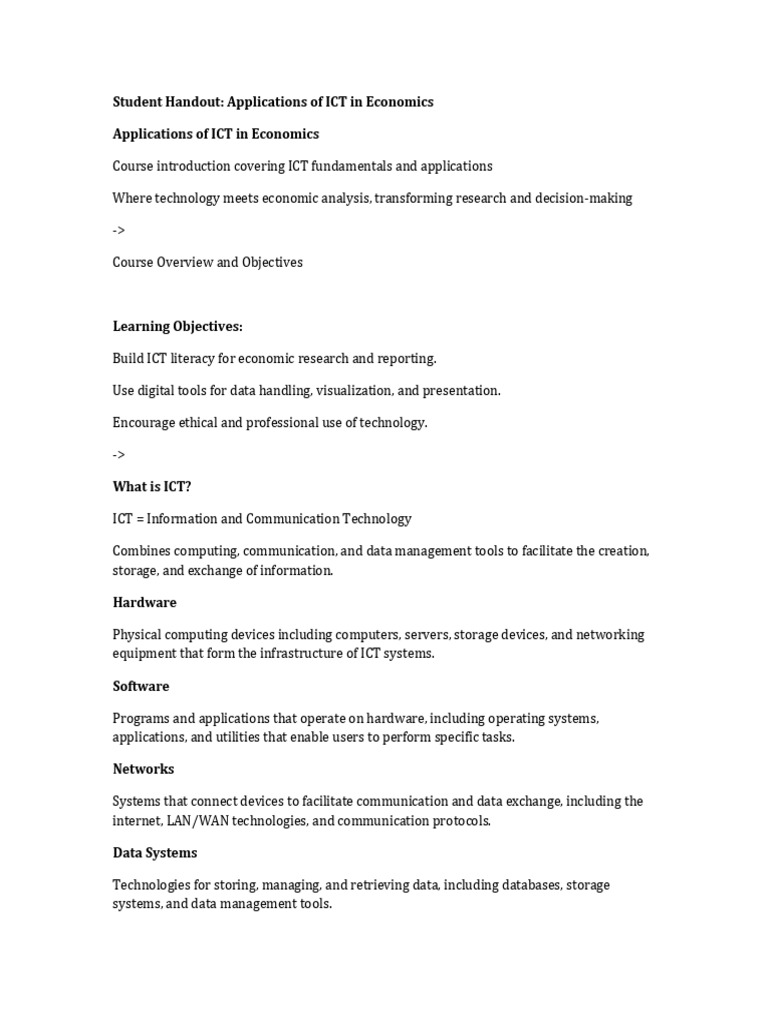 ICT Applications in Economic Research | PDF