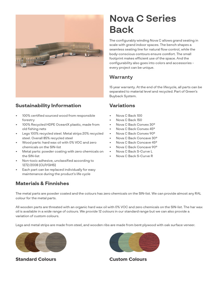 Product Fact Sheet Nova C Back | PDF | Materials | Secondary Sector Of ...