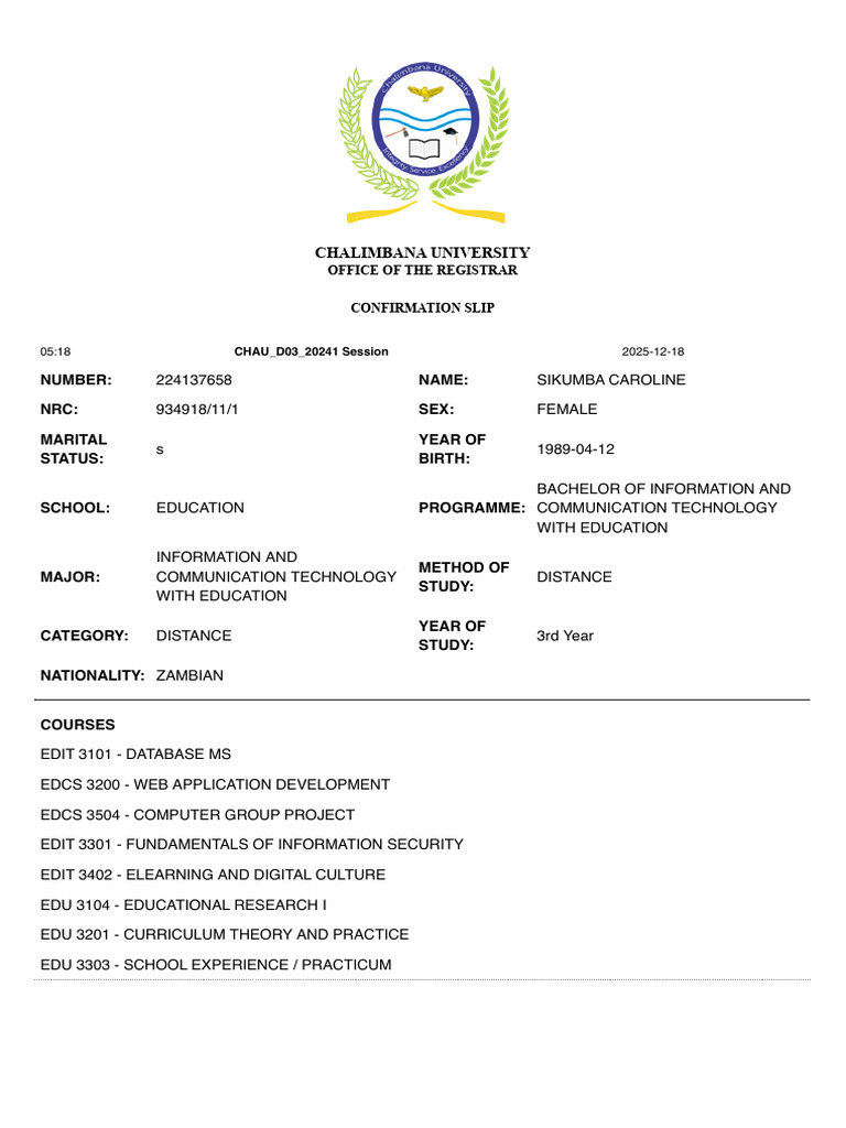 Confirmation Slip for ICT Education Student | PDF