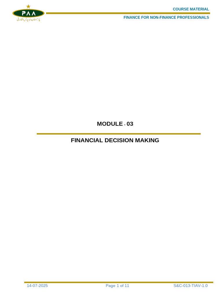 Module 03 - Financial Decision Making | PDF | Taxes | Cost–Benefit Analysis