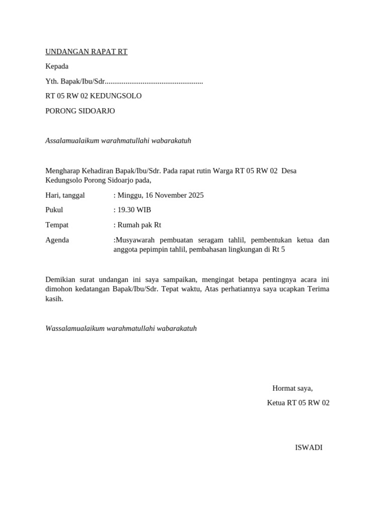Undangan Rapat RT | PDF