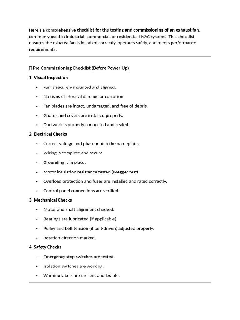 FAN Testing and Commissioning | PDF