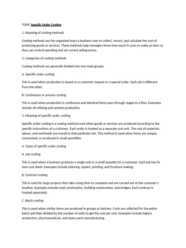 Specific Order Costing Explained | PDF | Cost | Business