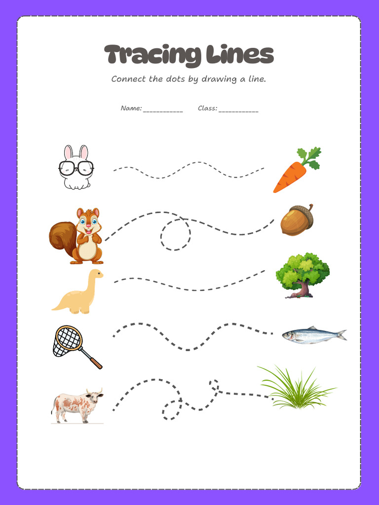 Tracing Lines Worksheet in Brown Illustration Style | PDF