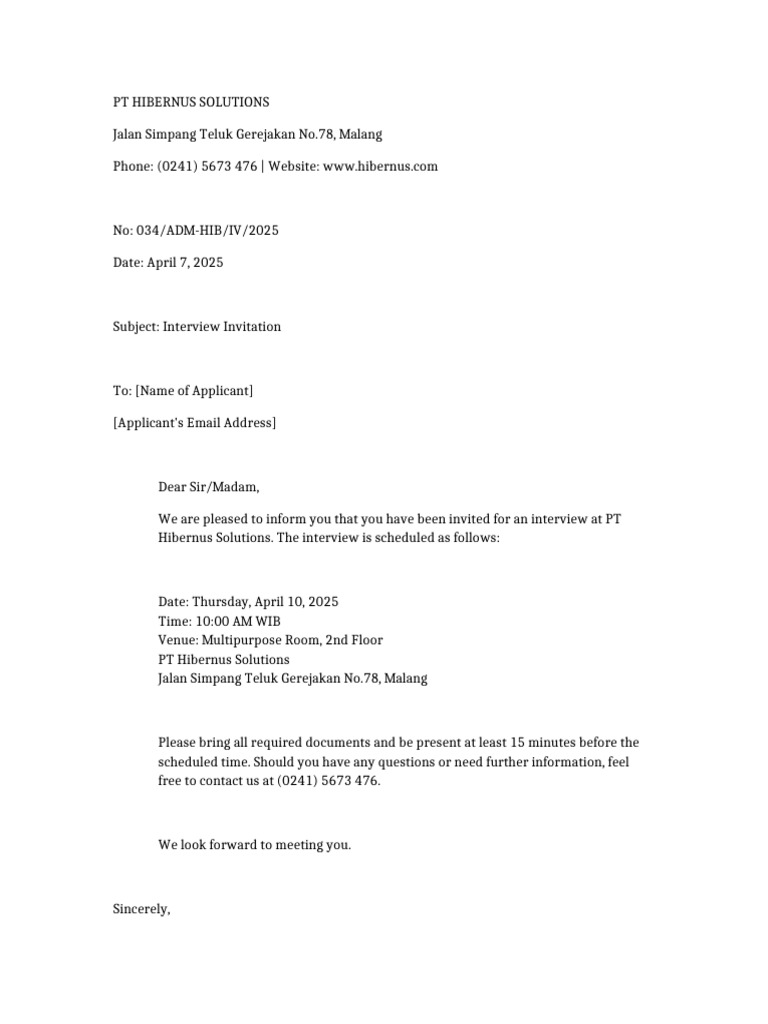 Interview Invitation English | PDF