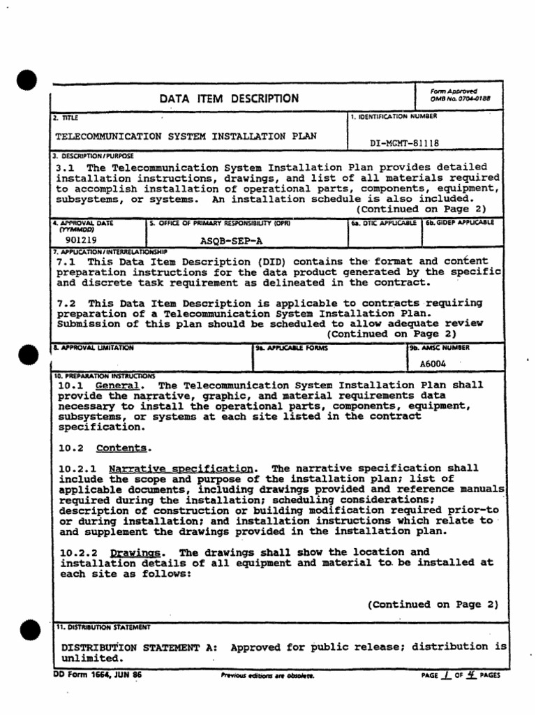 DI-MGMT-81118 Comm Installation Plan Template | PDF