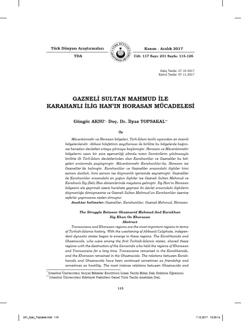 Gazneli̇ Sultan Mahmud İle Karahanli İli̇g Han'in Horasan Mücadelesi̇ ...