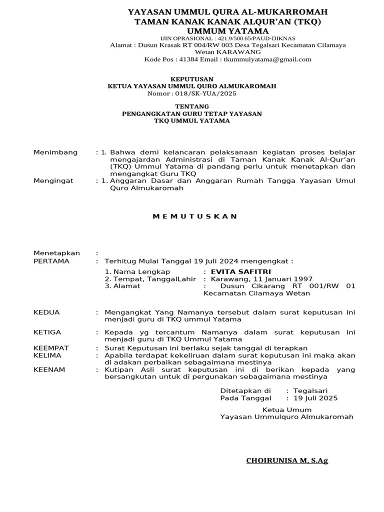 Contoh SK GTY & Penugasan 1 | PDF