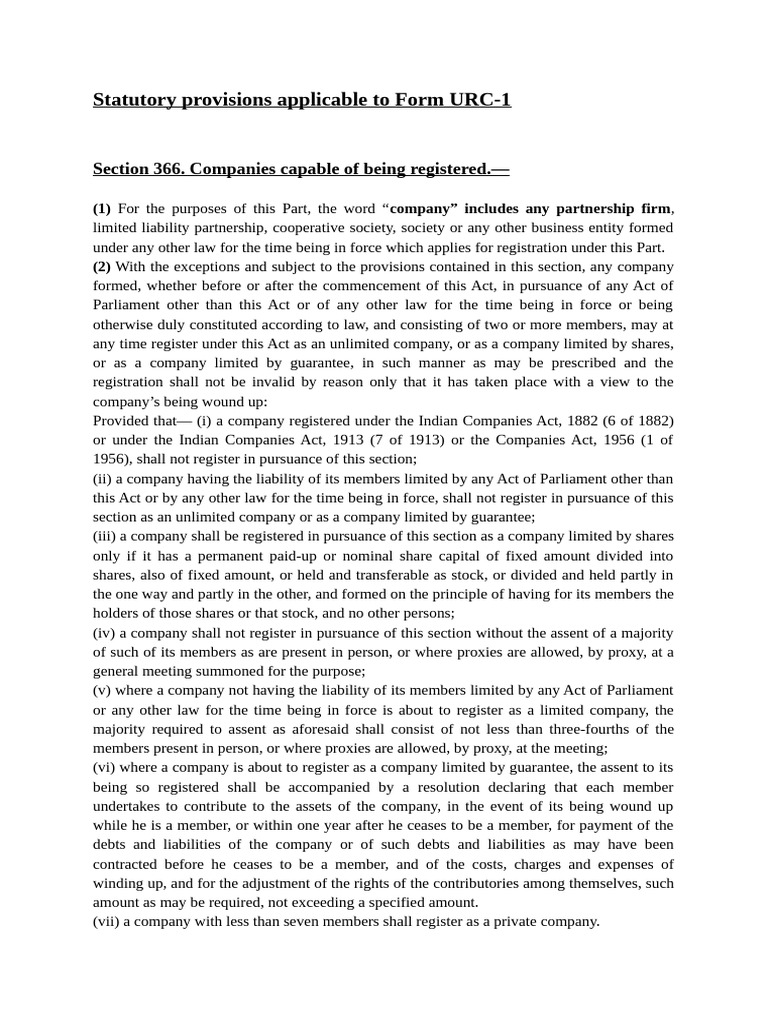 Statutory Provisions for Form URC-1 | PDF