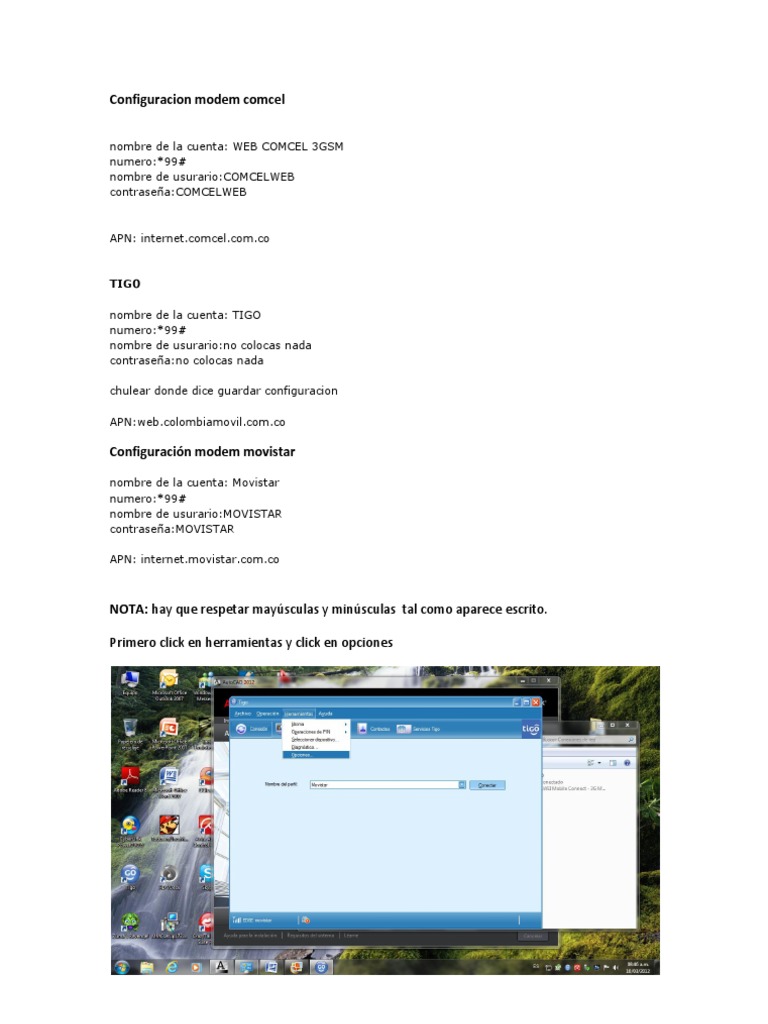 Configuración de módem Comcel y Tigo | PDF | Negocios | Finanzas y dinero