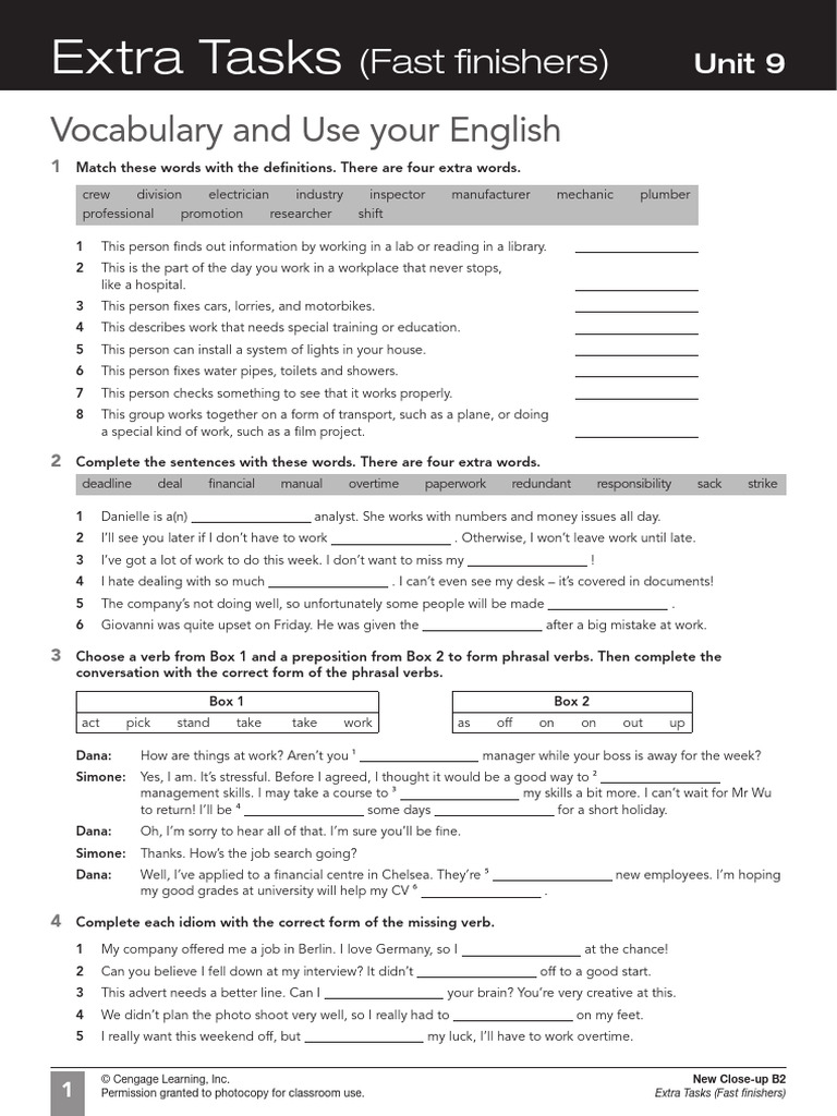 B2 Extra Tasks (Fast Finishers) Unit 9 | PDF | Syntax | Linguistic Typology