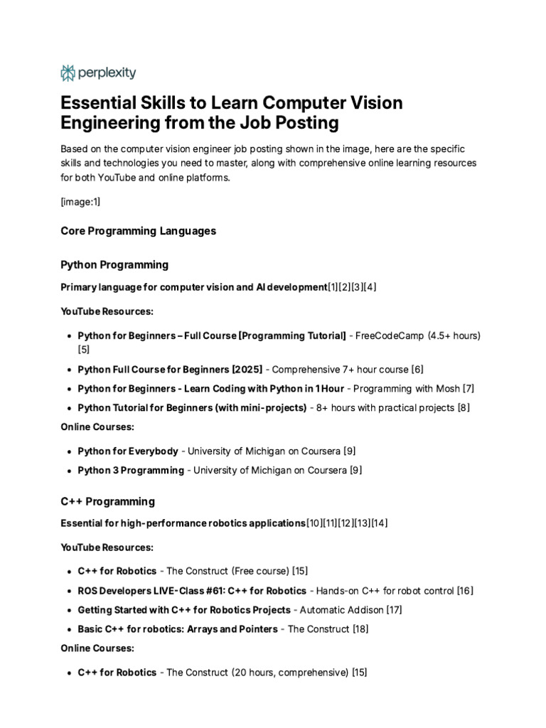 Essential Skills To Learn Computer Vision Engineer | PDF | Computer ...