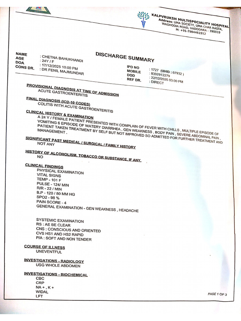 Chetna Discharge Summary | PDF