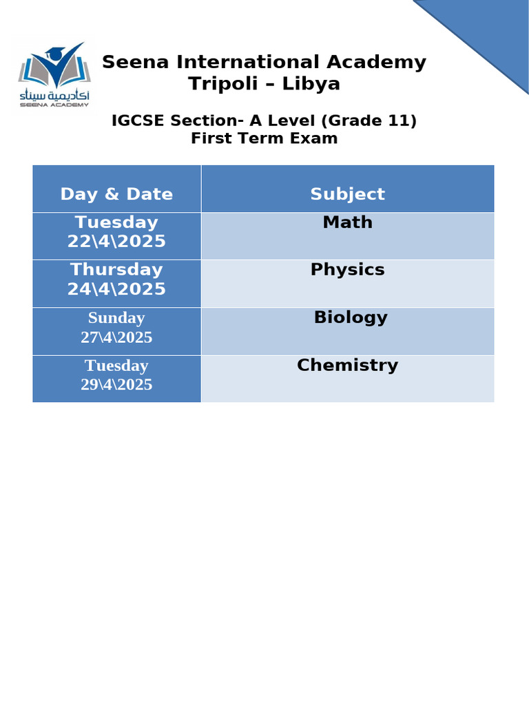 First Term Exam 22.4.2025 - A Level | PDF