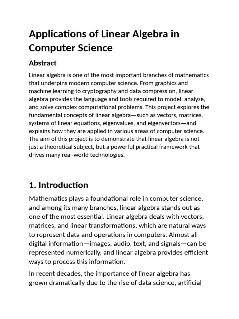 Linear Algebra in Computer Science Applications | PDF | Matrix ...