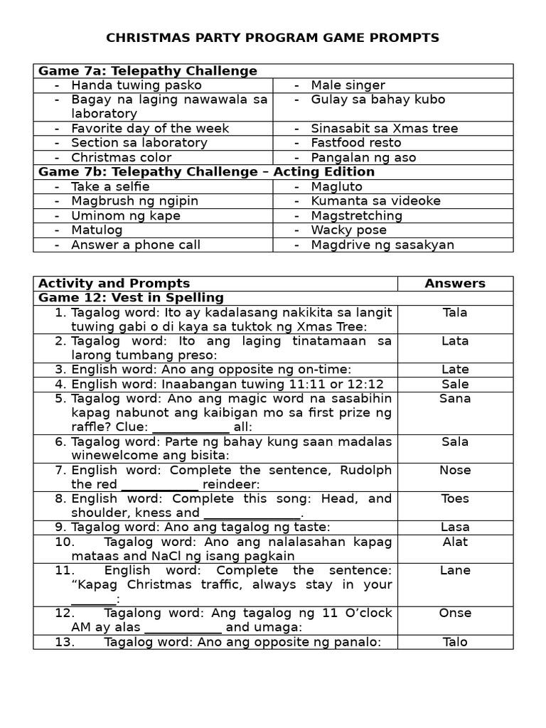 Christmas Party Game Prompts | PDF