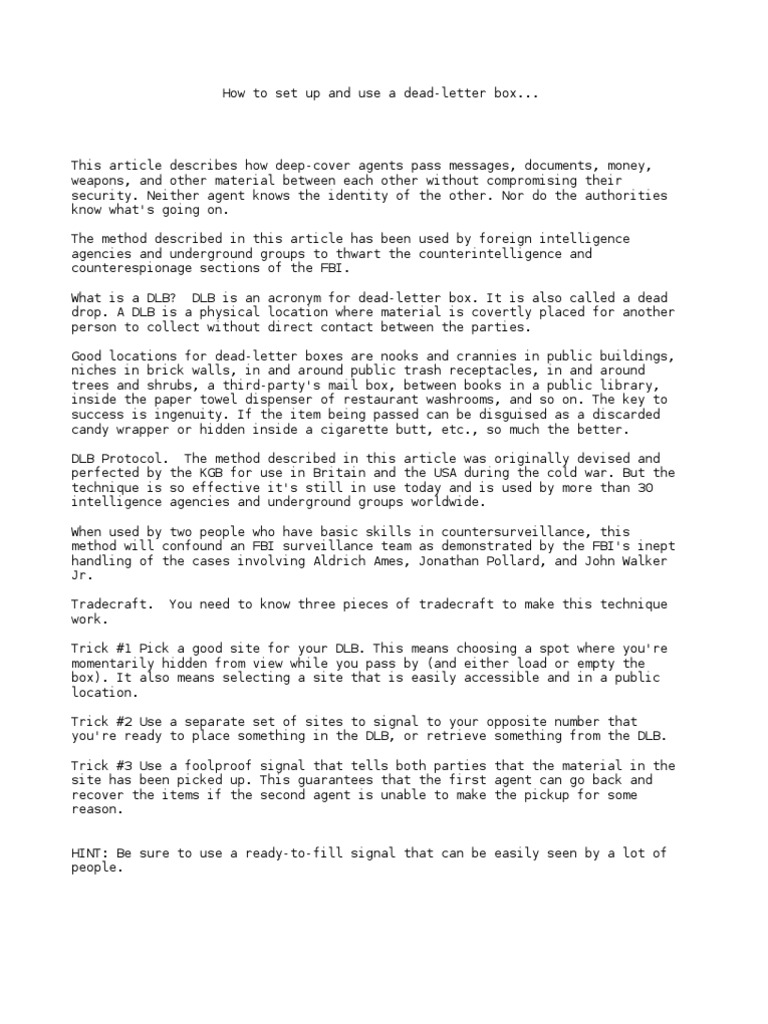 How To Set Up and Use A Dead Letter Box | PDF | Counterintelligence ...