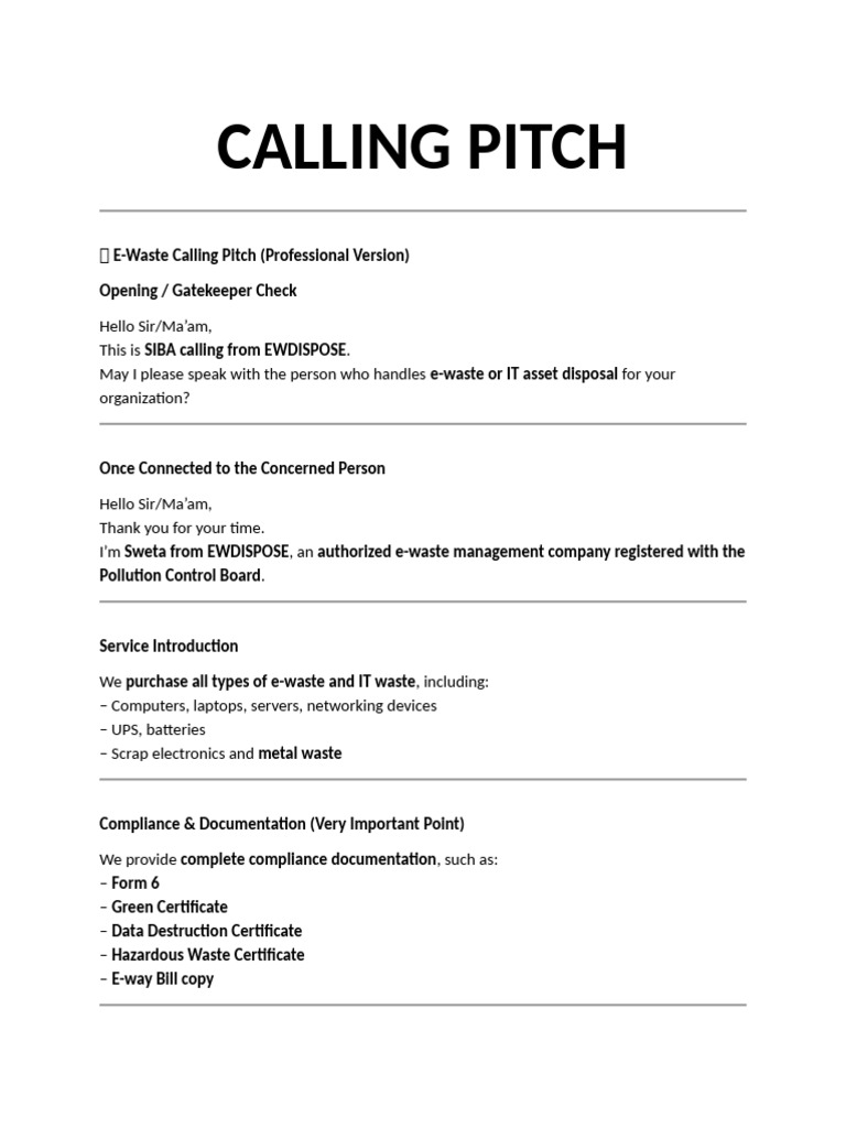 Calling Pitch | PDF