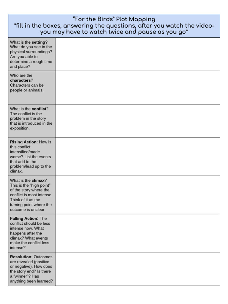 For The Birds Plot Diagram Worksheet 2 | PDF