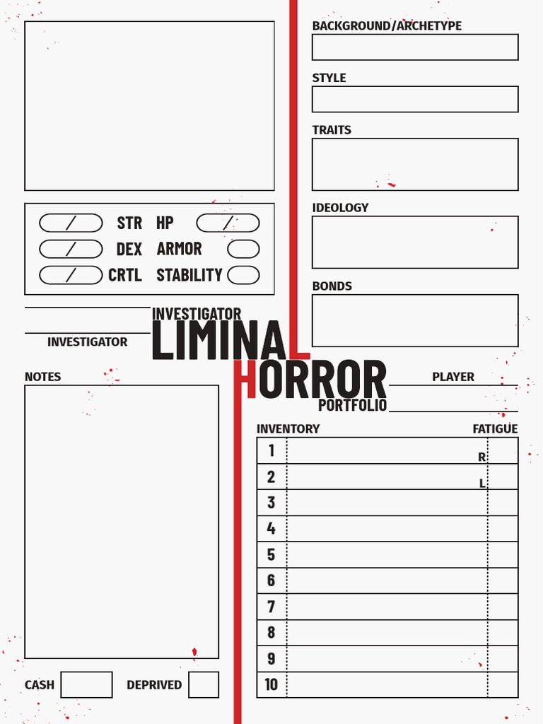 Liminal Horror Character Sheet Half Page v1.0 101925 | PDF