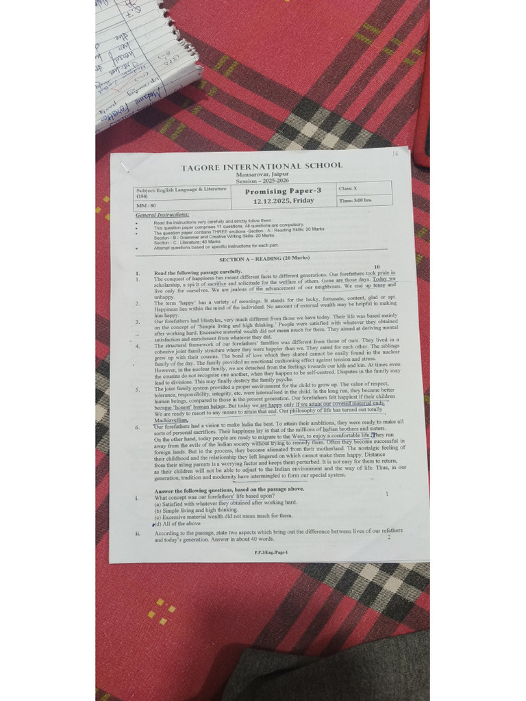Exam Paper and Answersheet English | PDF