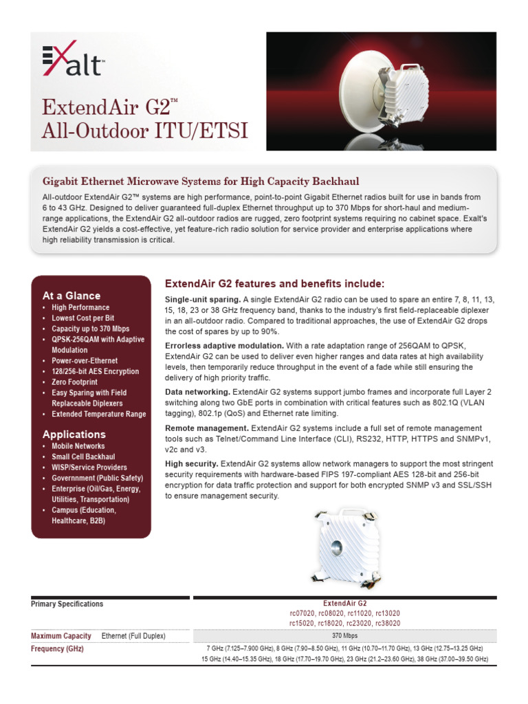 Exalt Ds Extendair g2 Itu Etsi B 0813 | PDF | Radio | Internet Protocols