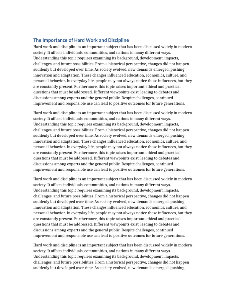 Hard Work and Discipline 3000 Words | PDF | Society | Economics