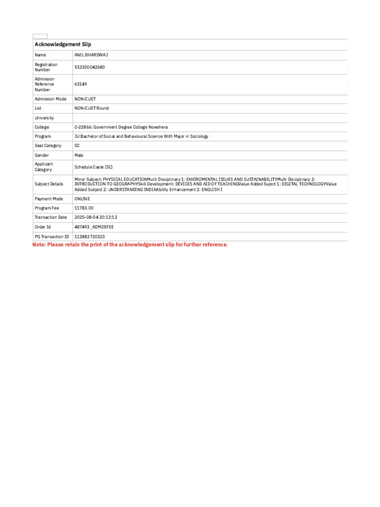 Fee Slip | PDF