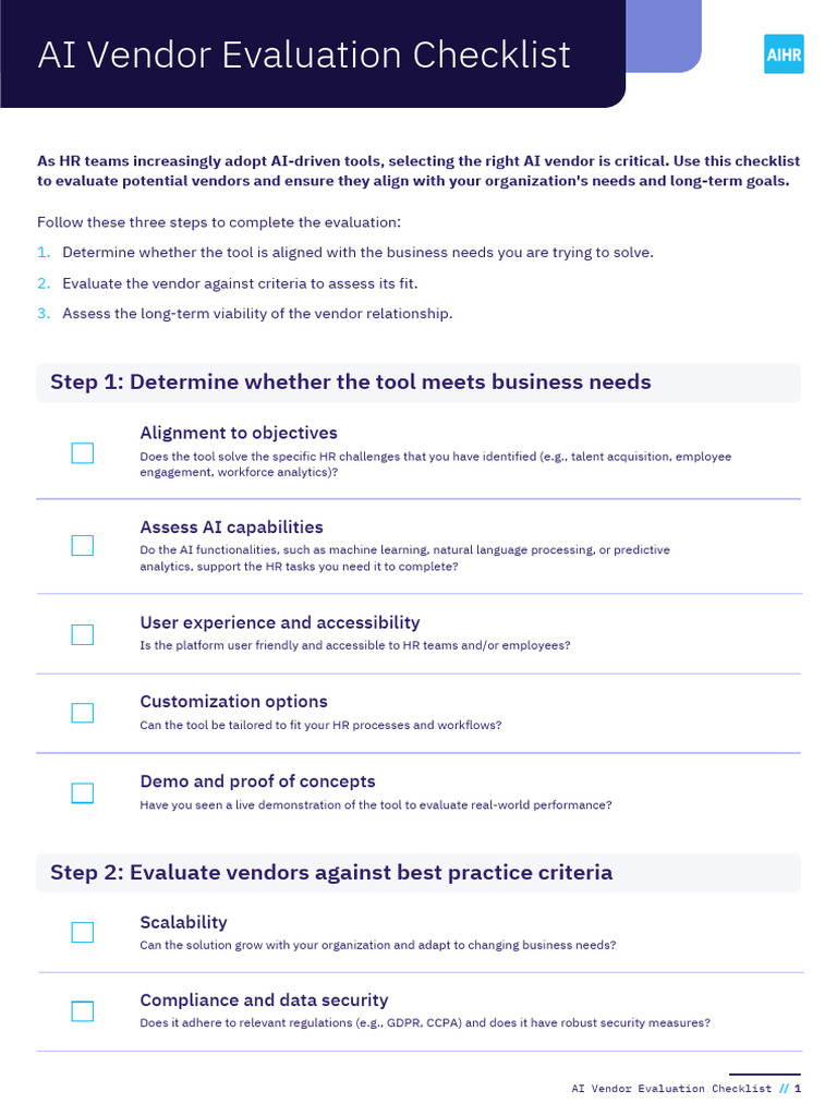 Resource AI Vendor Evaluation Checklist | PDF | Artificial Intelligence ...