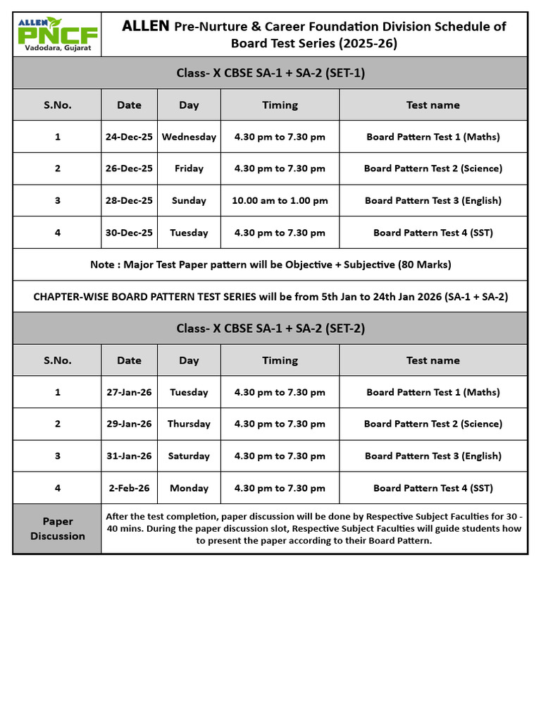 10th (CBSE)_Board Pattern Test Series_Schedule | PDF