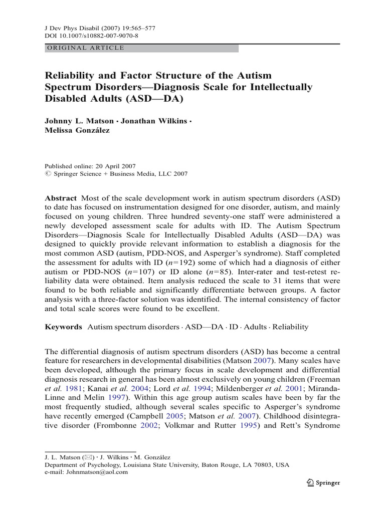 ASD Diagnosis Scale for Adults with ID | PDF | Autism | Diagnostic And ...