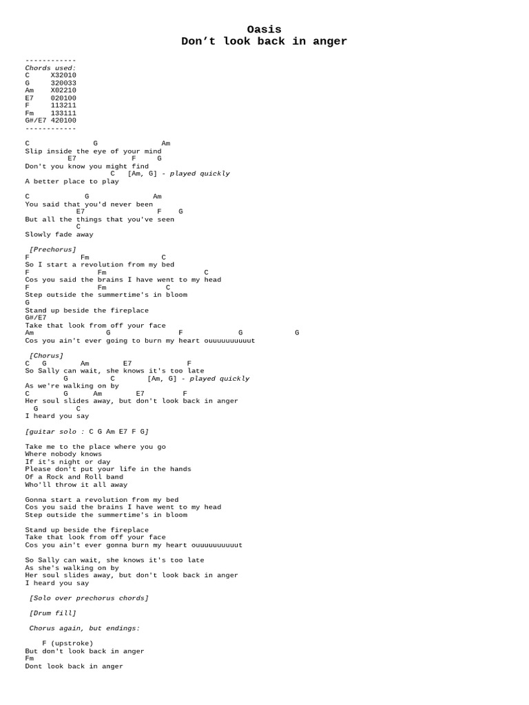 Oasis - Don't Look Back in Anger | PDF