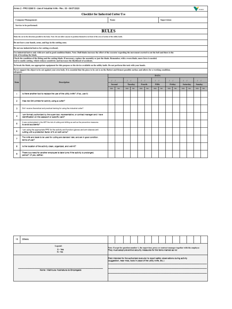 PRO-026815 - 00 - Annex 2 - Checklist for Use of Industrial Cutter ...