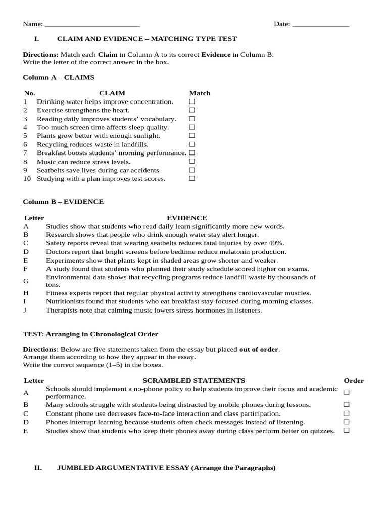 argumentative test | PDF | Homework | Essays